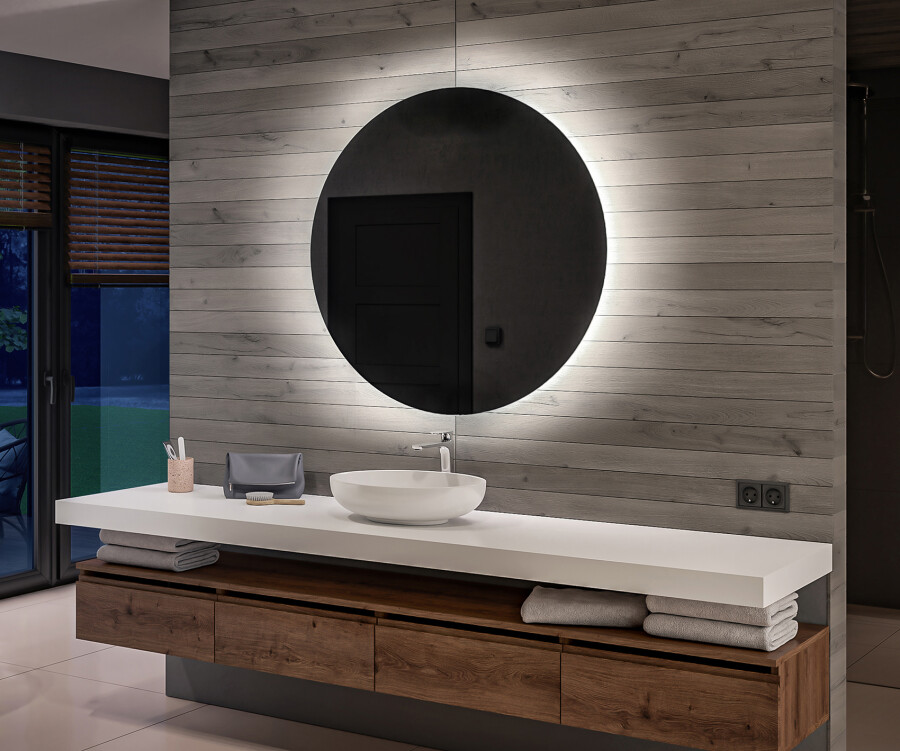 Artforma - Specchio rotondo con luce LED per bagno a batteria L82